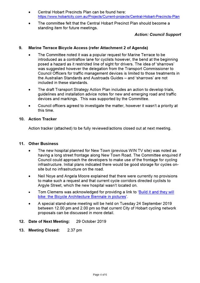 Agenda of City Infrastructure Committee Meeting - 25 September 2019